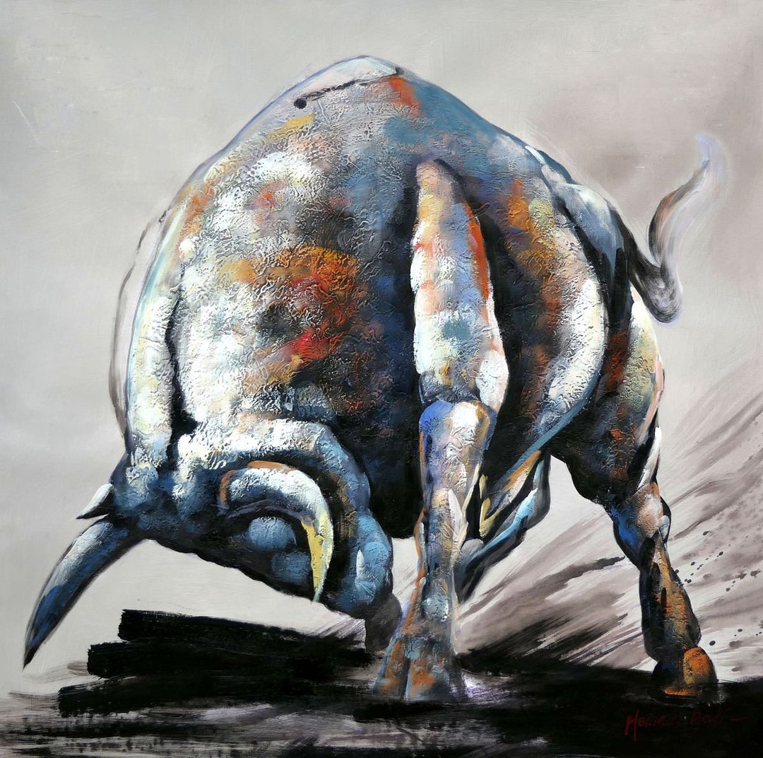 Bull Oil Painting Painting on Canvas Signed / Hand Painted Oil Painting ...
