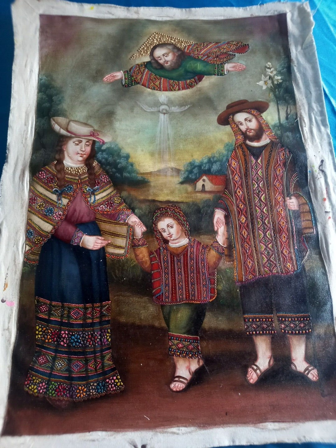 Peruvian Painting Oil on Canvas Andean Community Holy Family Andean ...