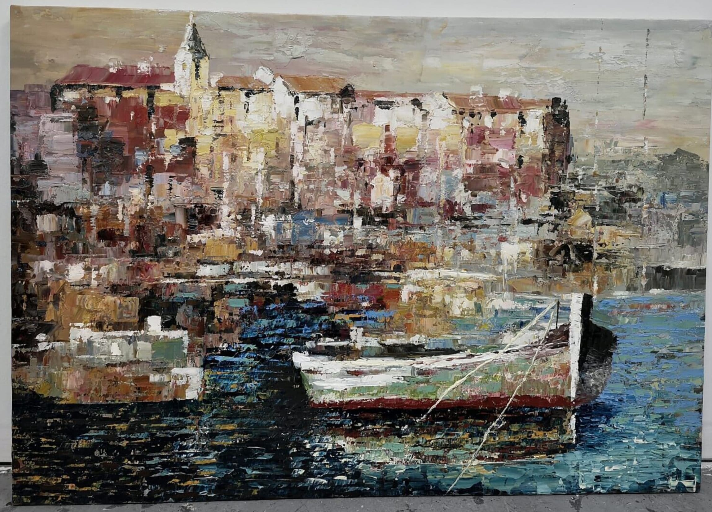 Seascape Port Boats Original Painting Oil on Canvas / Oil Painting on ...