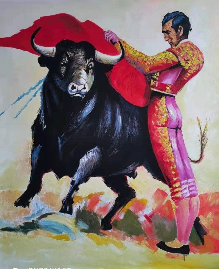 Scene de corrida torero tableau peinture huile sur toile signée / oil ...