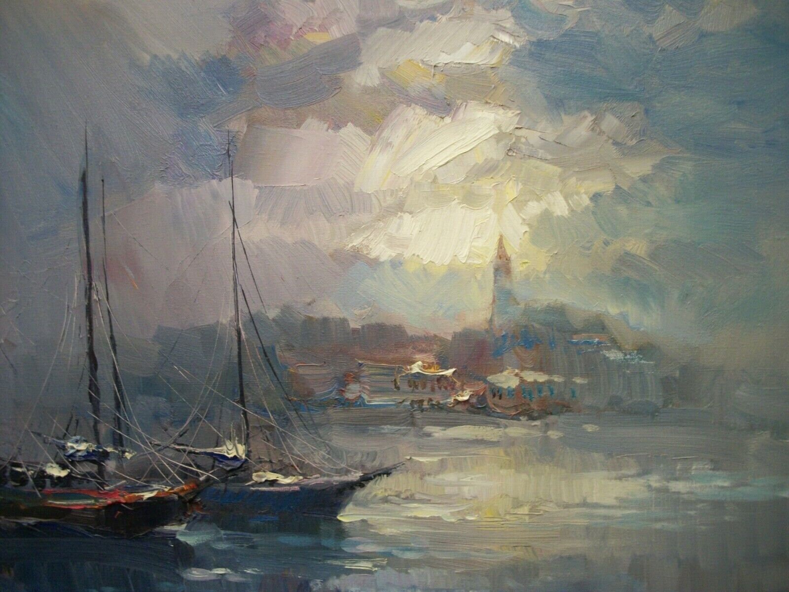 Seascape Boat Painting Oil Painting on Canvas / Harbor Seascape Boats ...