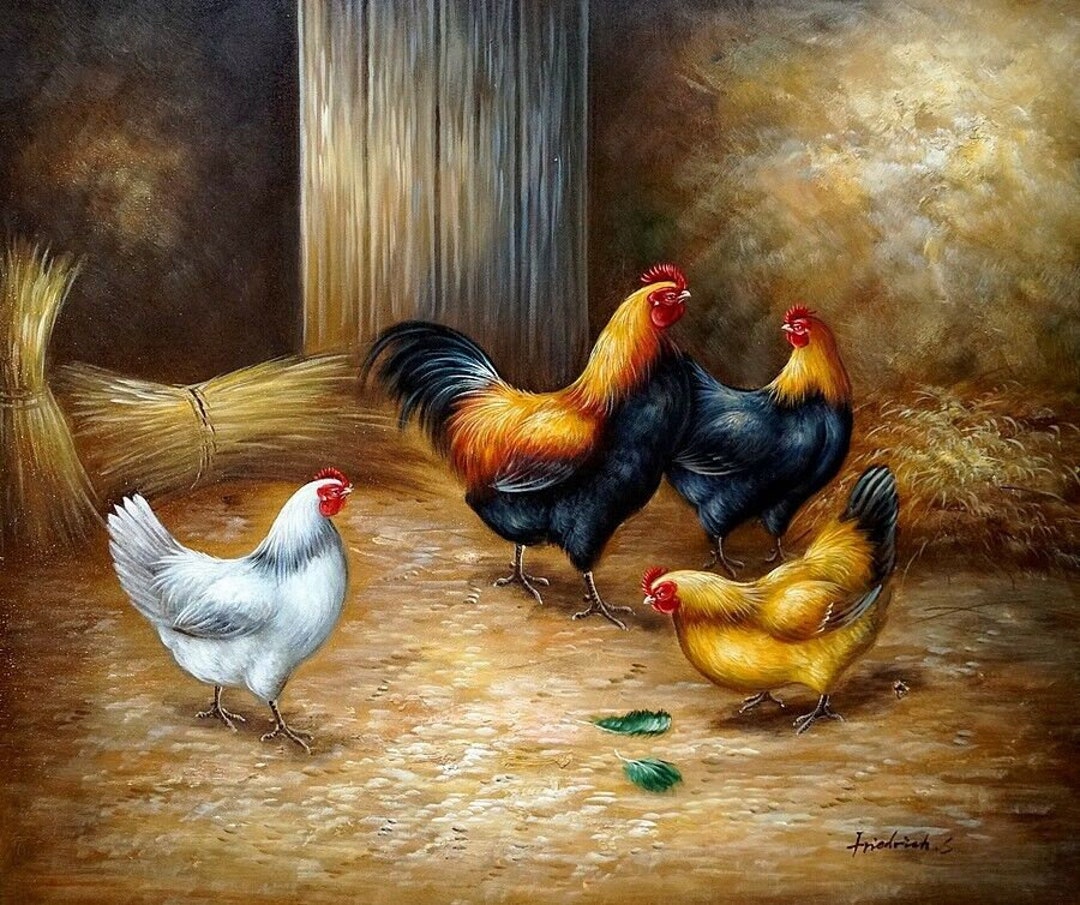 Farmyard Poultry Painting Oil Painting on Canvas / Chicken Oil Painting ...