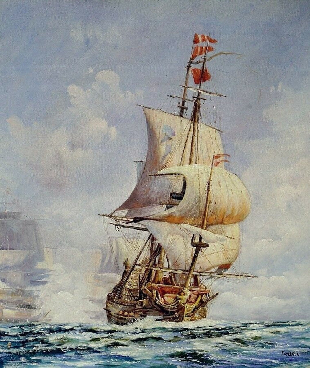 Naval War Scene Boats Sails Oil Painting on Canvas / Naval War Oil ...