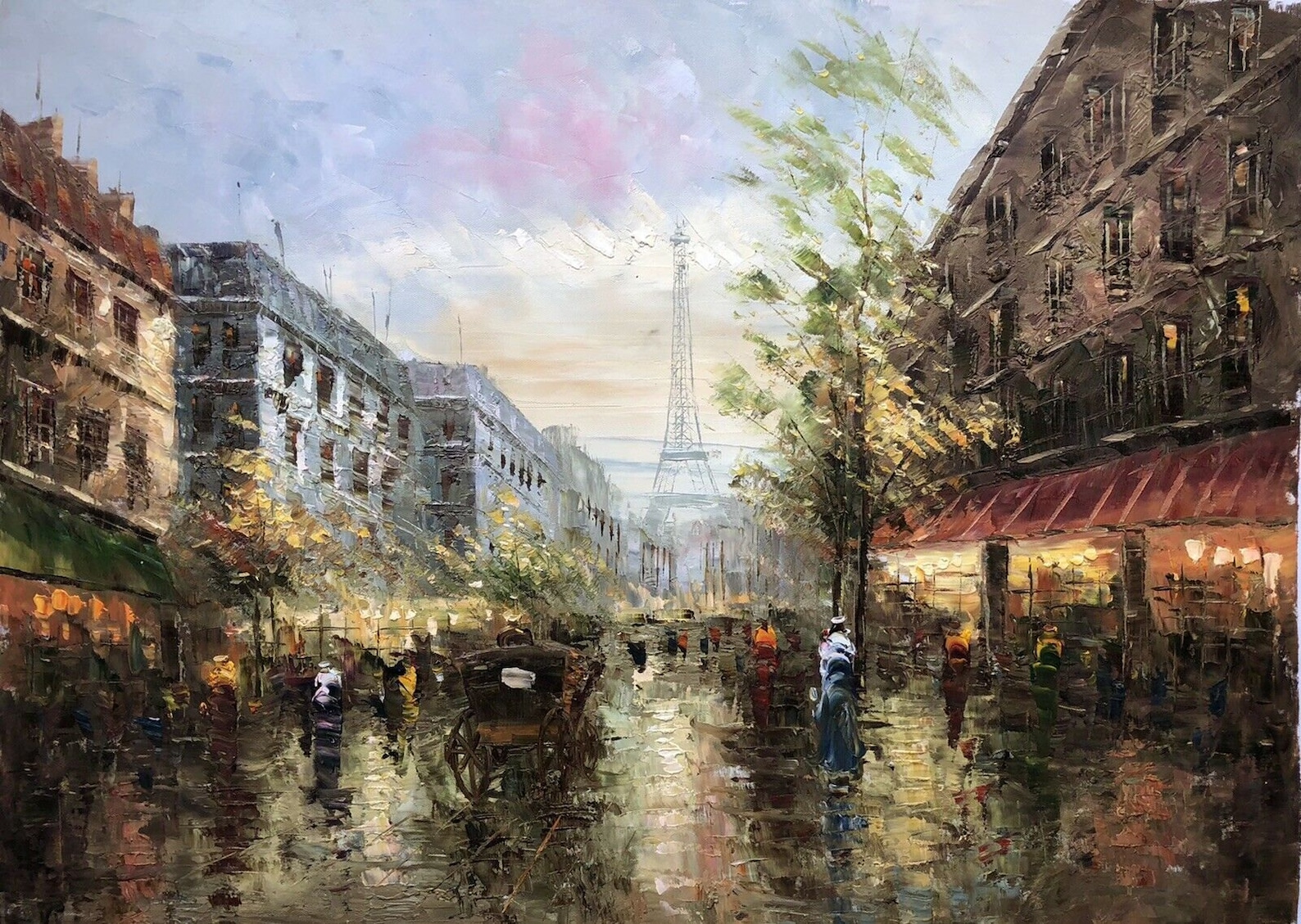 Scène de rue Paris tableau peinture huile sur toile signée / Paris ...