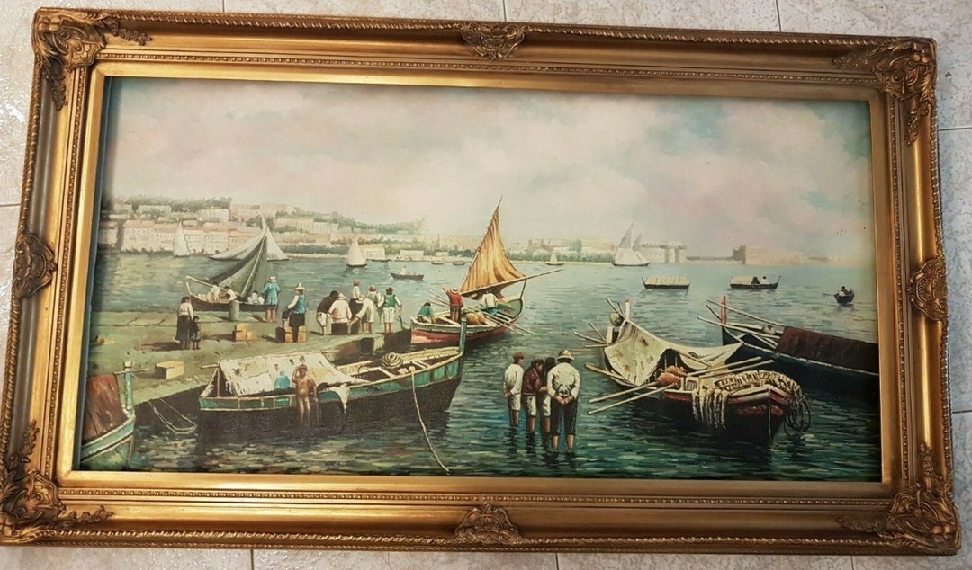 Oil Painting on Canvas of Marine Boats With Baroque Frame - Etsy