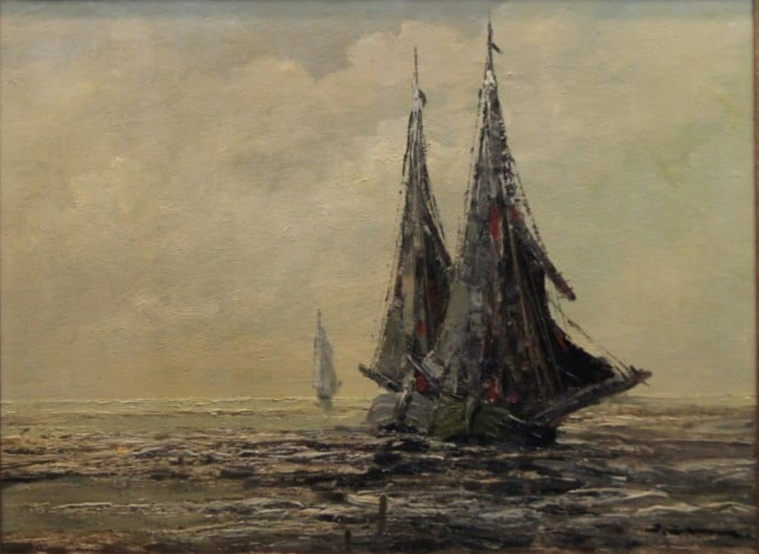 Seascape Sailing Boats Oil Painting on Canvas Signed JEAN COUNE ...