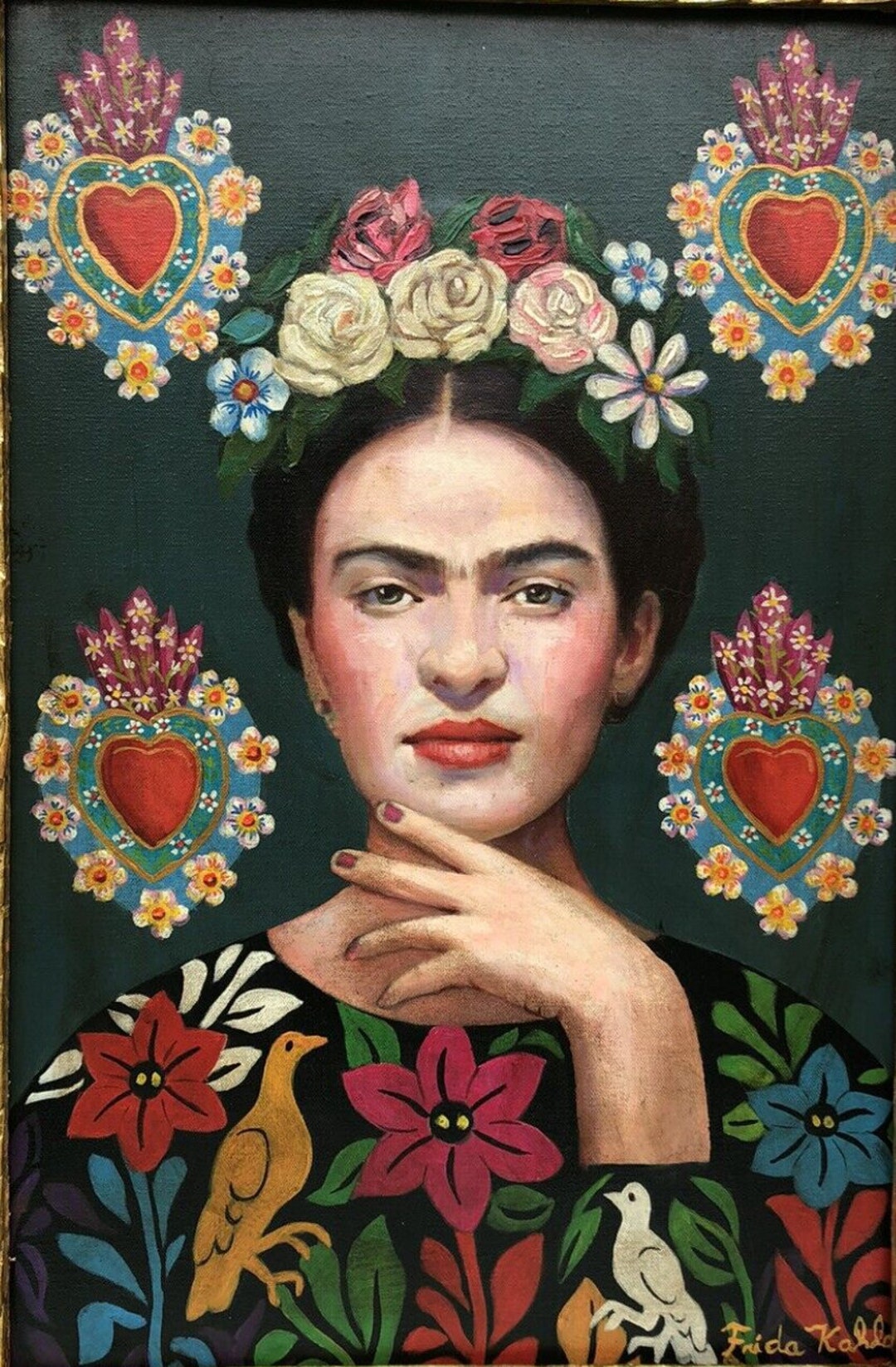 Surrealist Art Portrait Frida Painting Oil on Canvas Signed / - Etsy