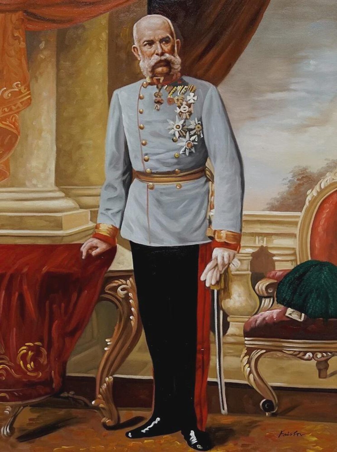Portrait Emperor Austria Painting on Canvas / Ölbild Kaiser Franz Josef ...