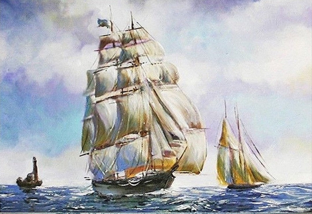 Seascape Boat Boat Painting Painting Oil on Canvas Signed / Seascape ...