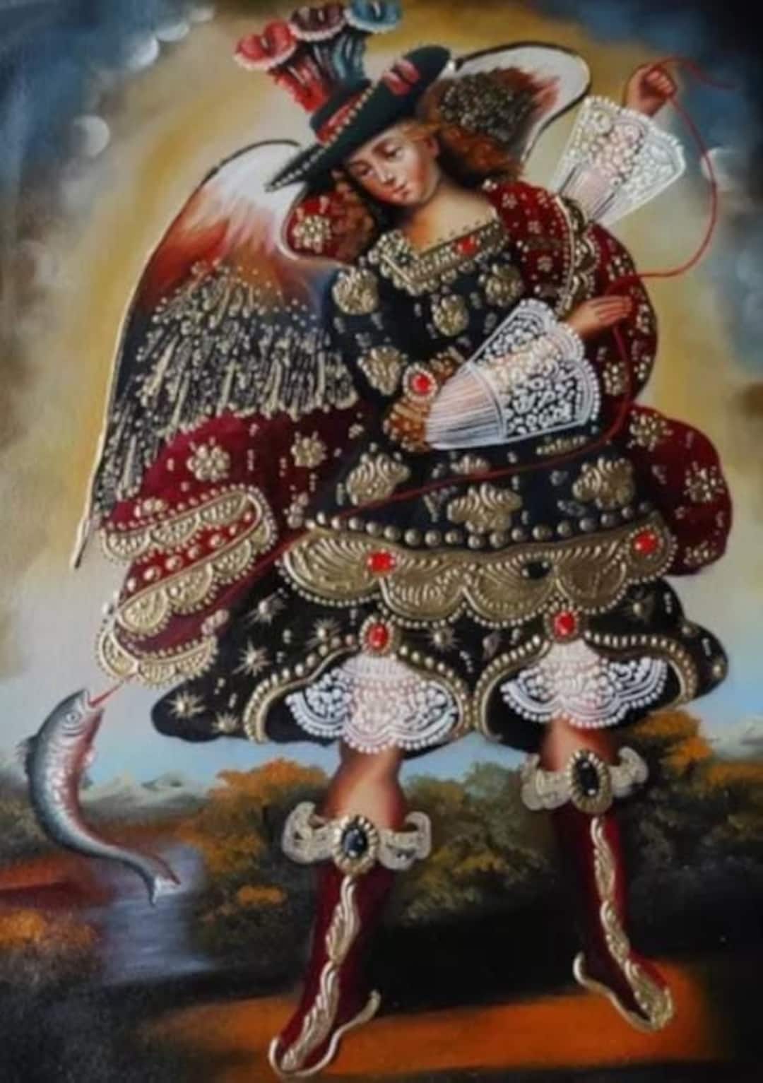 Archangel St Raphael, Cuzco School Painting, Original Oil Painting ...