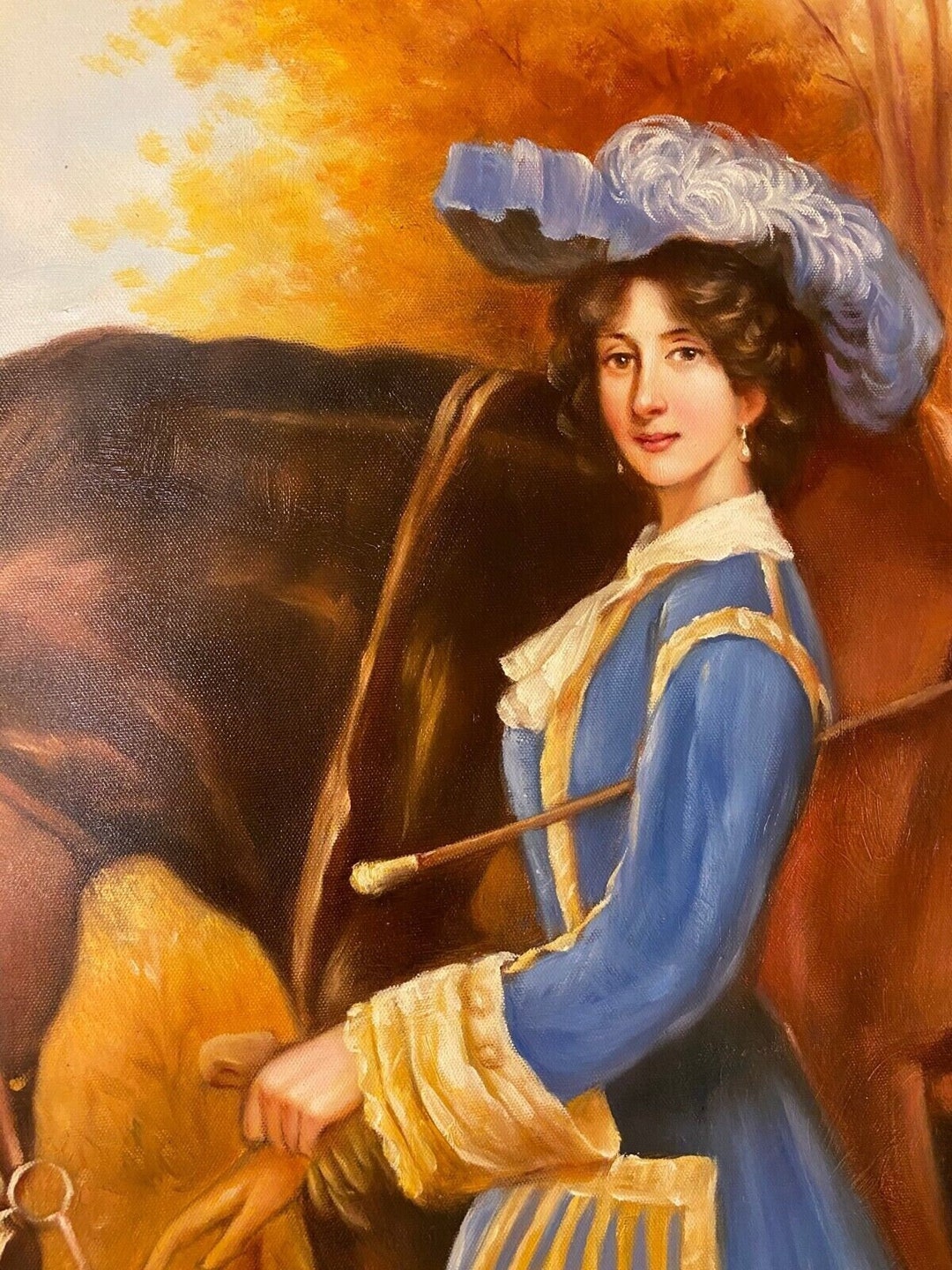 Portrait Young Woman With Horse Painting Oil Painting on Canvas ...