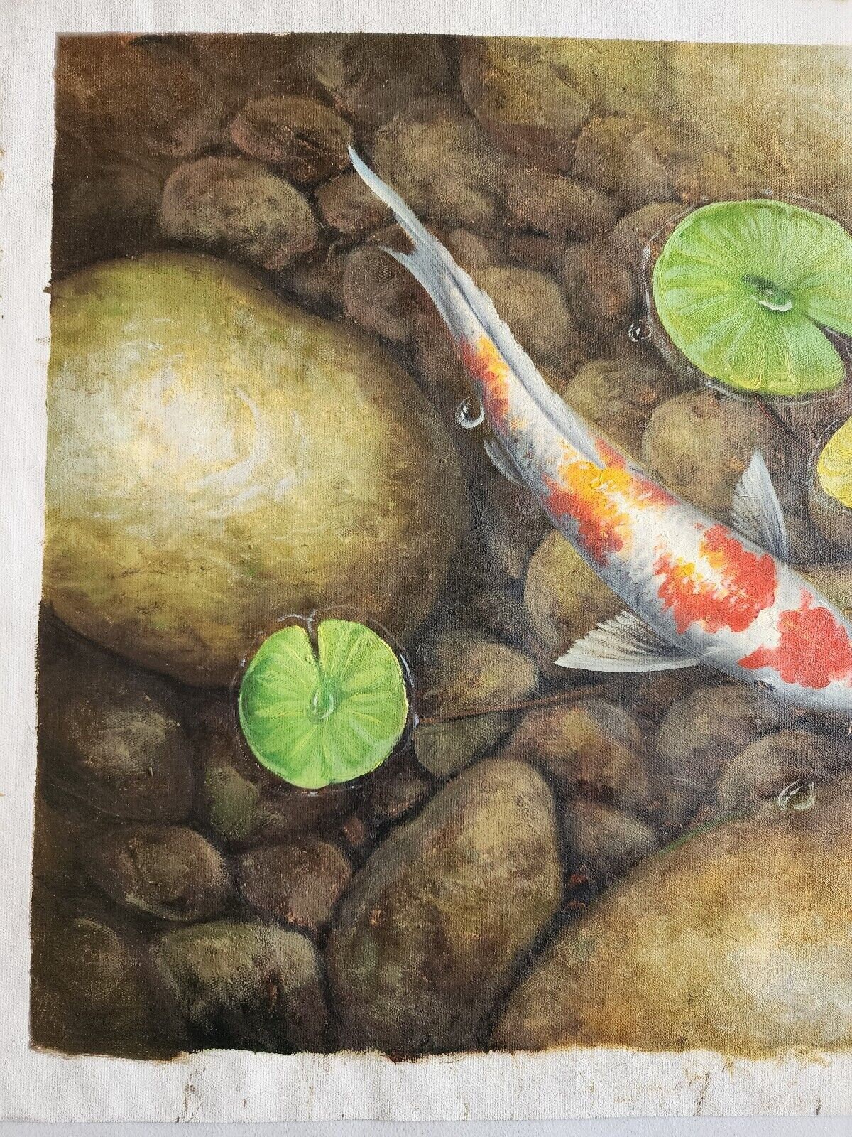 20x36 Beautiful Koi Fish Pond Hand Painted Oil Painting High Quality ...