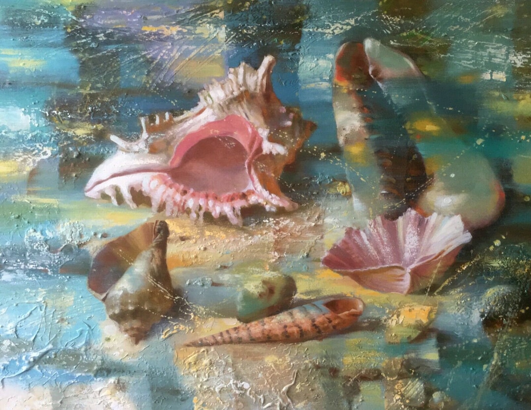 Still Life Shells Painting Oil Painting on Canvas Signed / Still Life ...