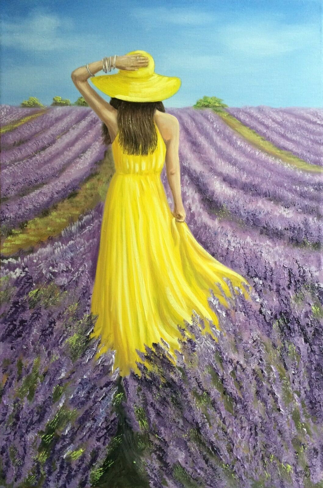 Femme Dans Champ De Lavade Tableau Peinture Huile Sur Toile Etsy