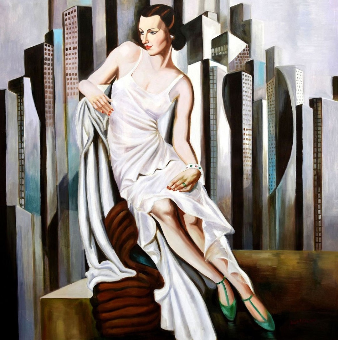Art Deco Portrait of Madame ALLAN BOTT After Lempicka Oil Painting on ...