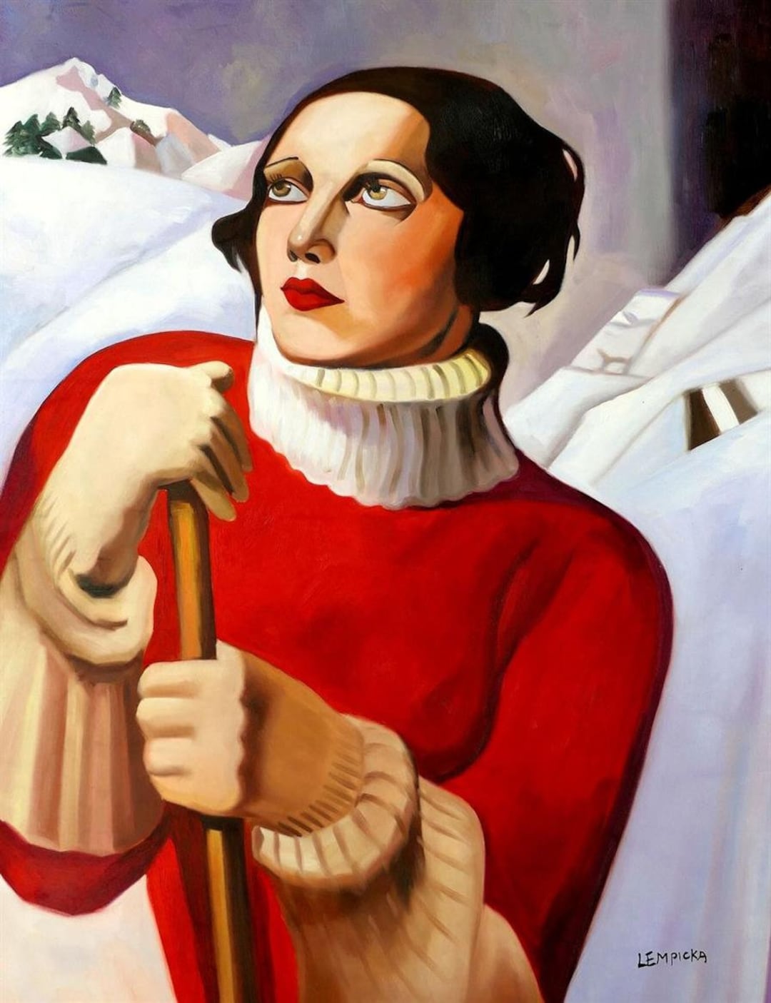 Portrait Art Deco St Moritz After Lempicka Painting Oil on Canvas ...