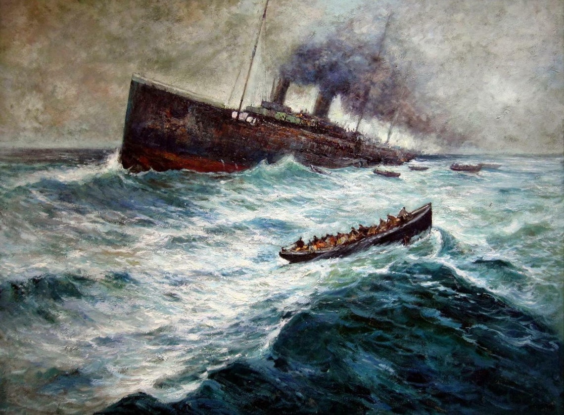 Shipwreck Scene Boat Painting Oil Painting on Canvas Signed / Sea ...