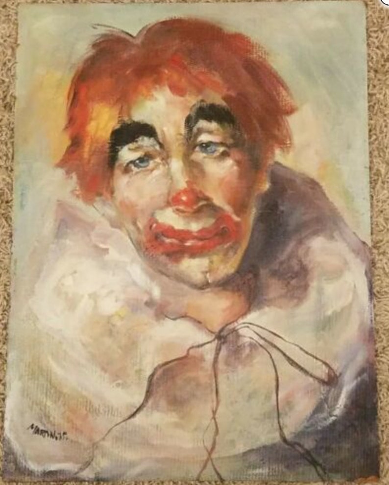 1975 Clown Emmett Kelley Clown Portrait Oil on Board Sylvia Wayne ...