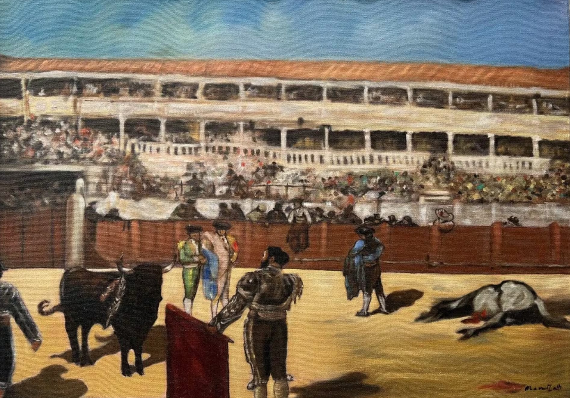 Bullfight Scene Bullfighter Oil on Canvas / Scenery Bullfighter ...
