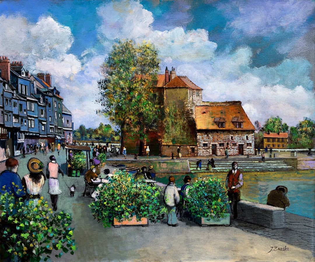 Honfleur Street Scene Original Oil on Canvas / Scenery Street Honfleur ...