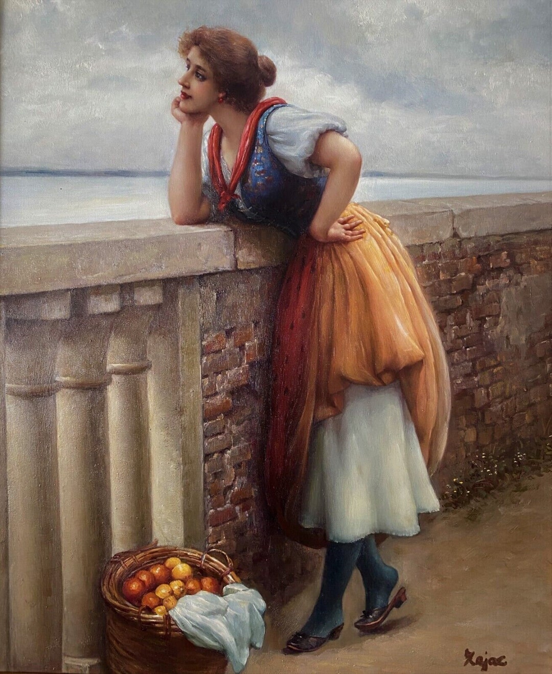 Large Oil Painting - Lady Resting by River Bank - Ornate Gold Frame - Etsy