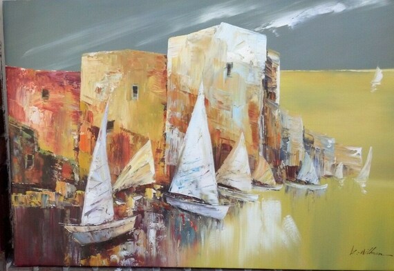 Seascape boat oil painting on canvas | Etsy