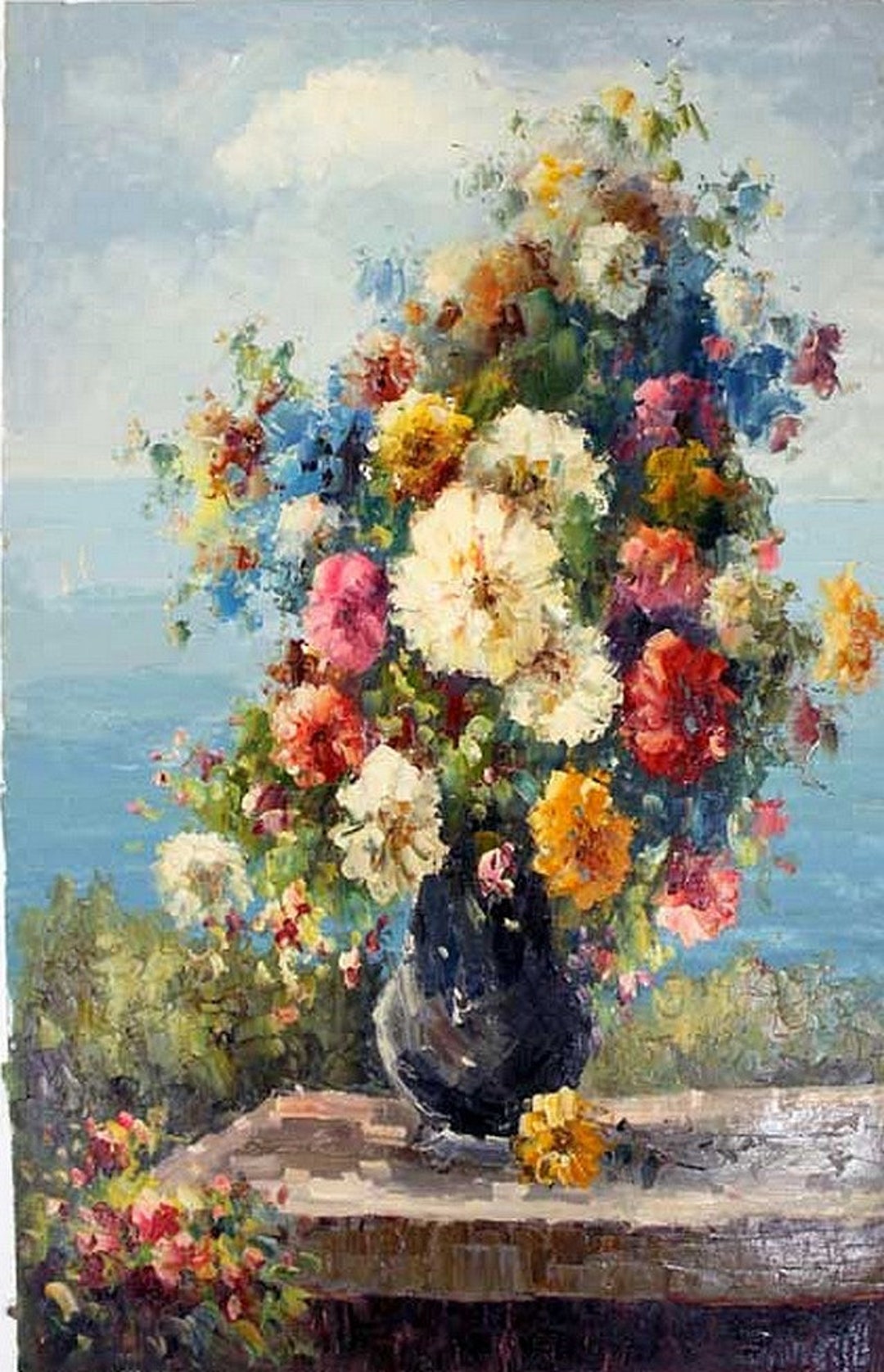 Blumen Stillleben Vase Tafel Farbe Öl auf Leinwand / Flowers Painting ...