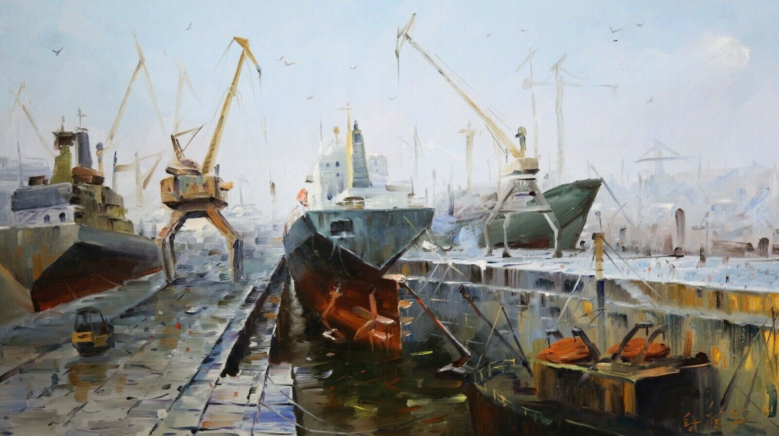 Landscape dock dock oil painting on canvas | Etsy