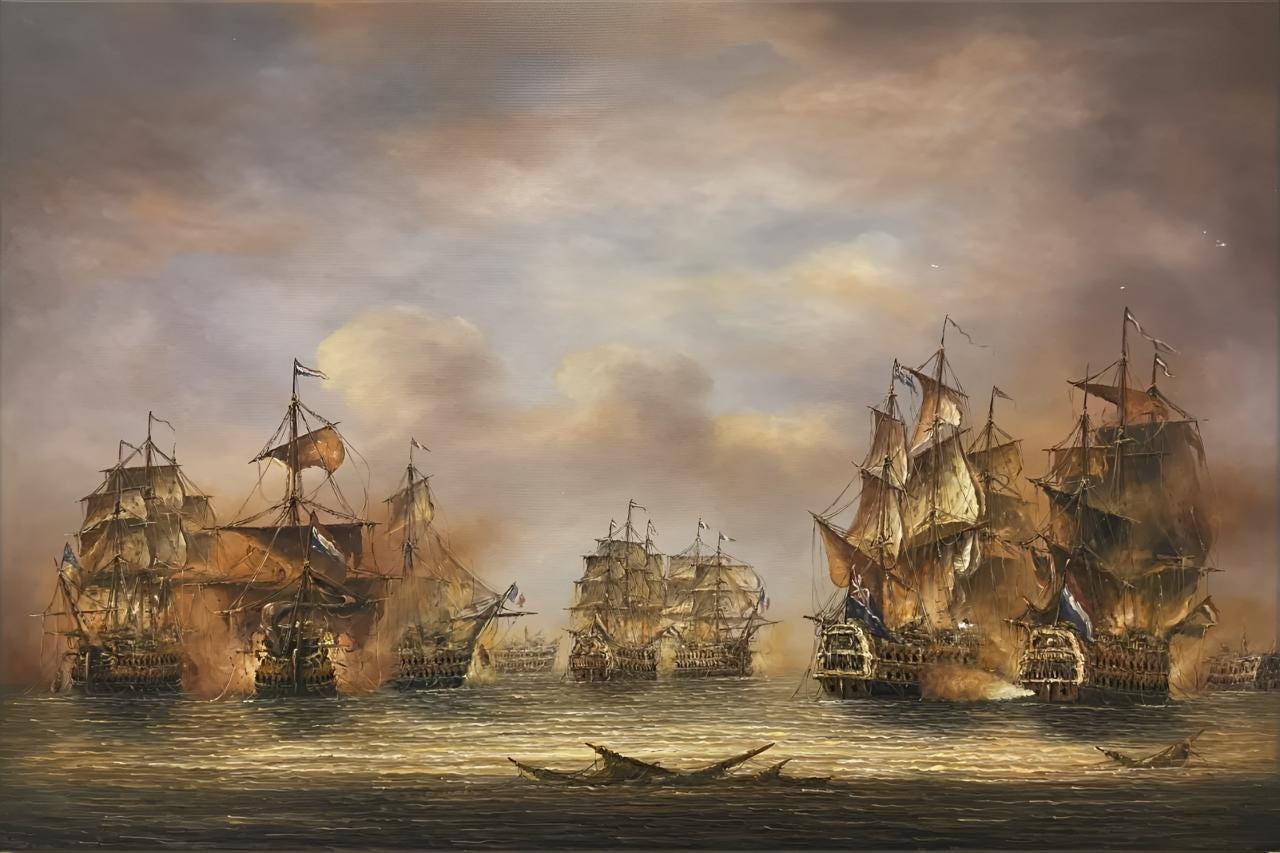 Original Painting of Colonial Battleships on Canvas 24x36 Framed - Etsy