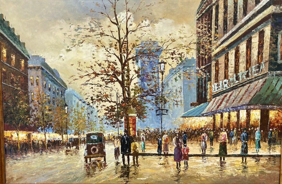 Vintage LARGE Original Oil Canvas Painting Paris Parisian Art - Etsy