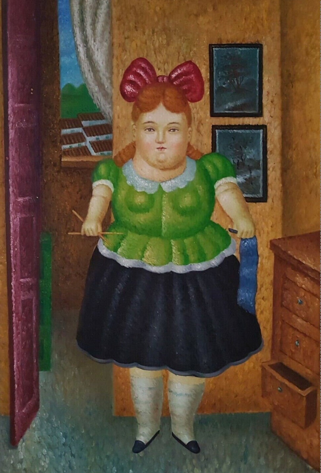 Portrait Girl After Botero Painting Oil Painting on Canvas Signed ...