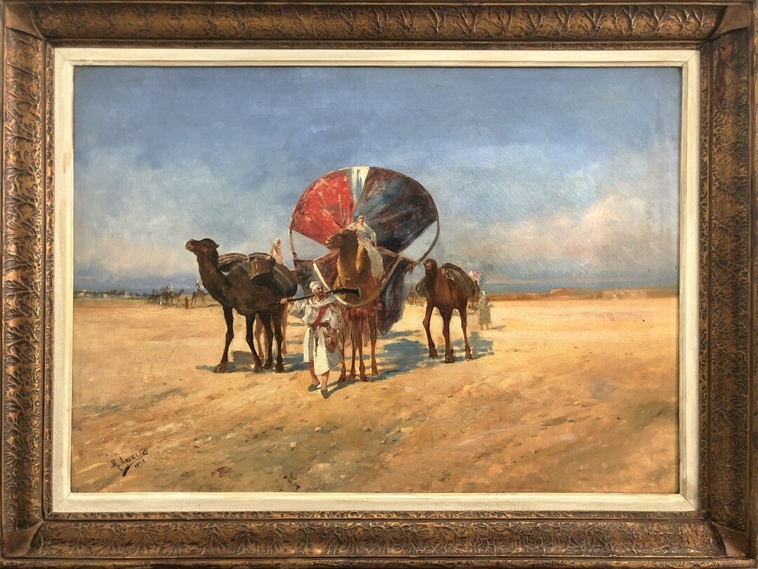 The Arab Caravan in the Desert 1898 Original Painting Oil on Canvas - Etsy