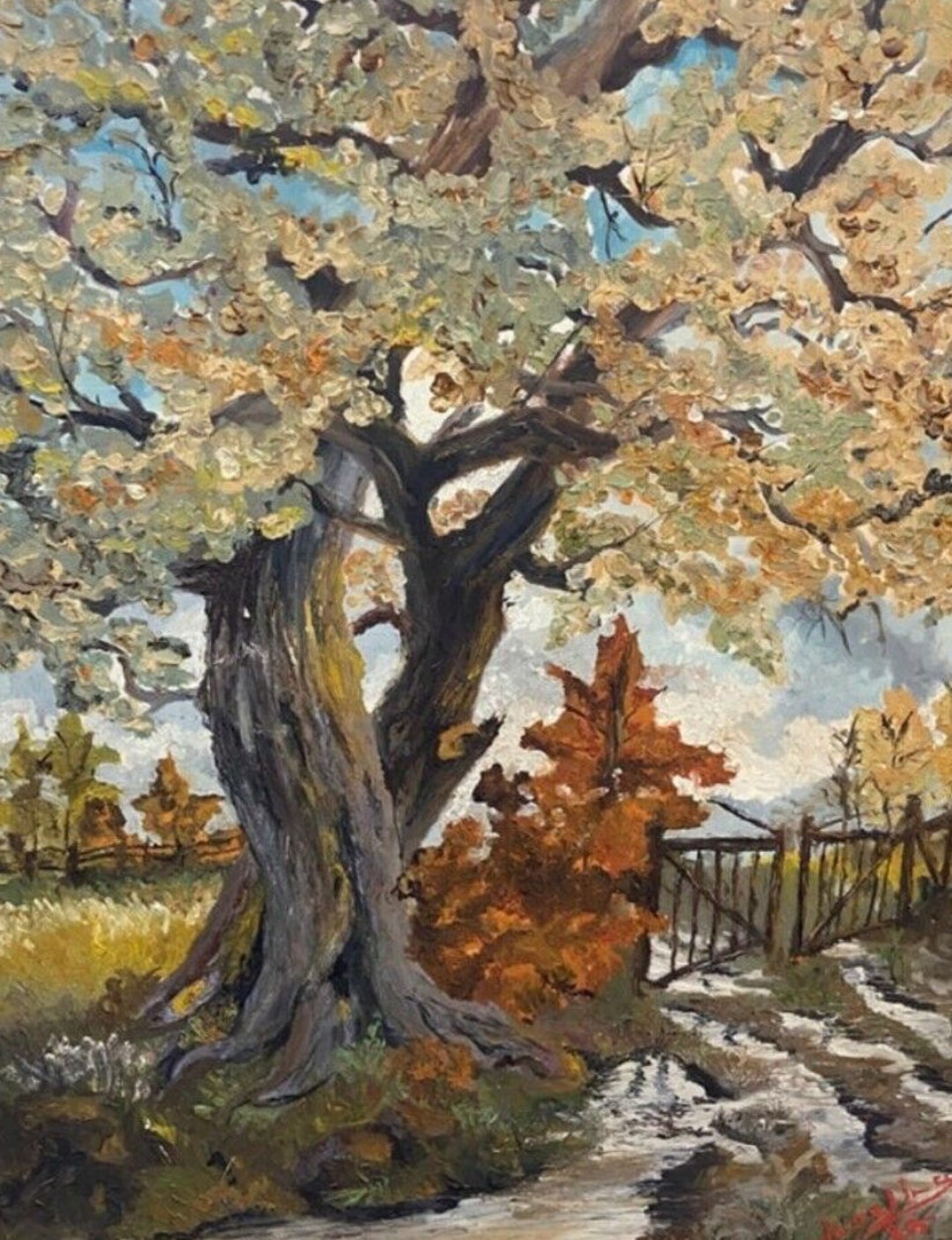 20th Century Expressionism Oil Painting. Rural Landscape Tree - Etsy