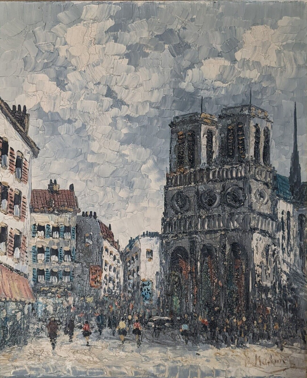Simon Kramer, Dutch B.1940, Vintage Oil on Canvas, Notre Dame/street ...