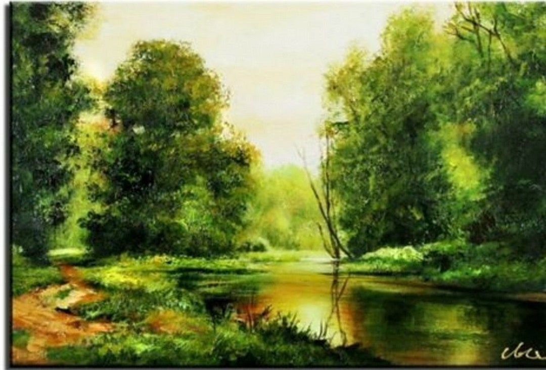 Landscape River Painting Oil Painting on Canvas Signed / Landscape ...