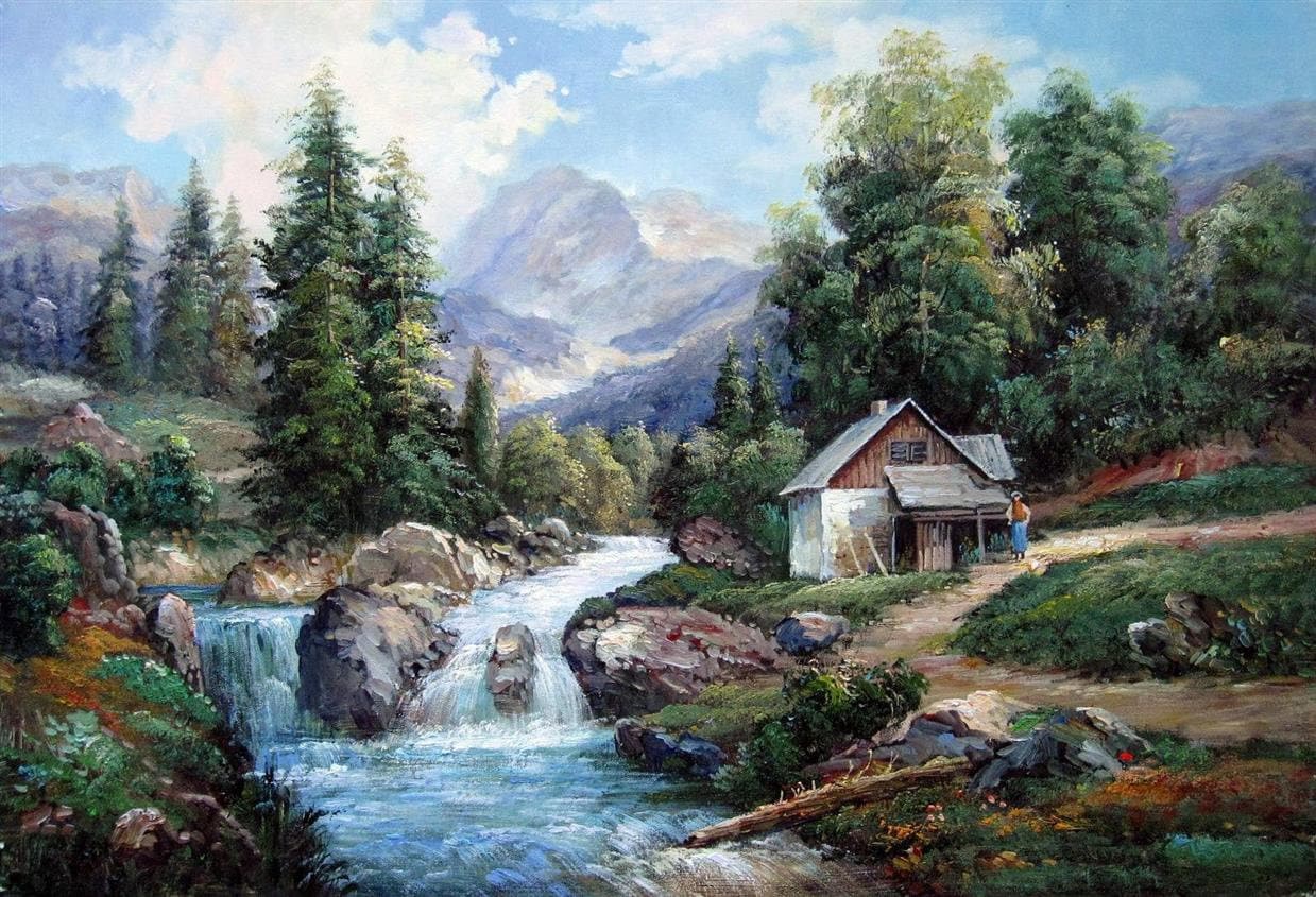 Landschaft Landschaft Fluss Gemälde Öl auf Leinwand / Gemälde auf ...