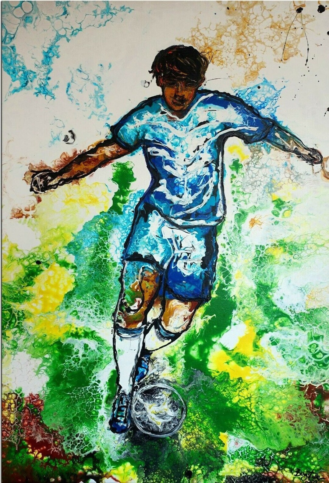 Portrait Player Footlball Painting Oil Painting on Canvas Signed ...