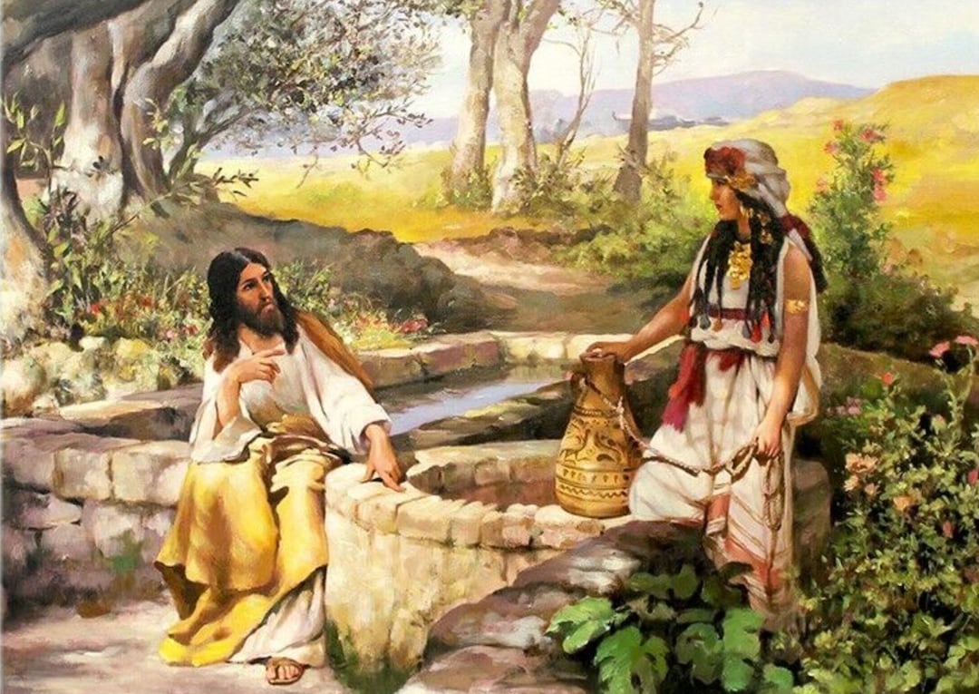 Jesus Christ and the Samaritan Woman at the Well 50 X 70 Cm Hand ...
