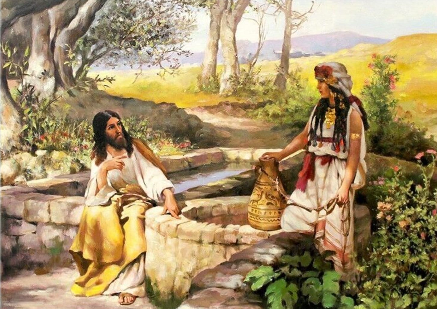 Jesus Christ and the Samaritan Woman at the Well 50 X 70 Cm Hand ...