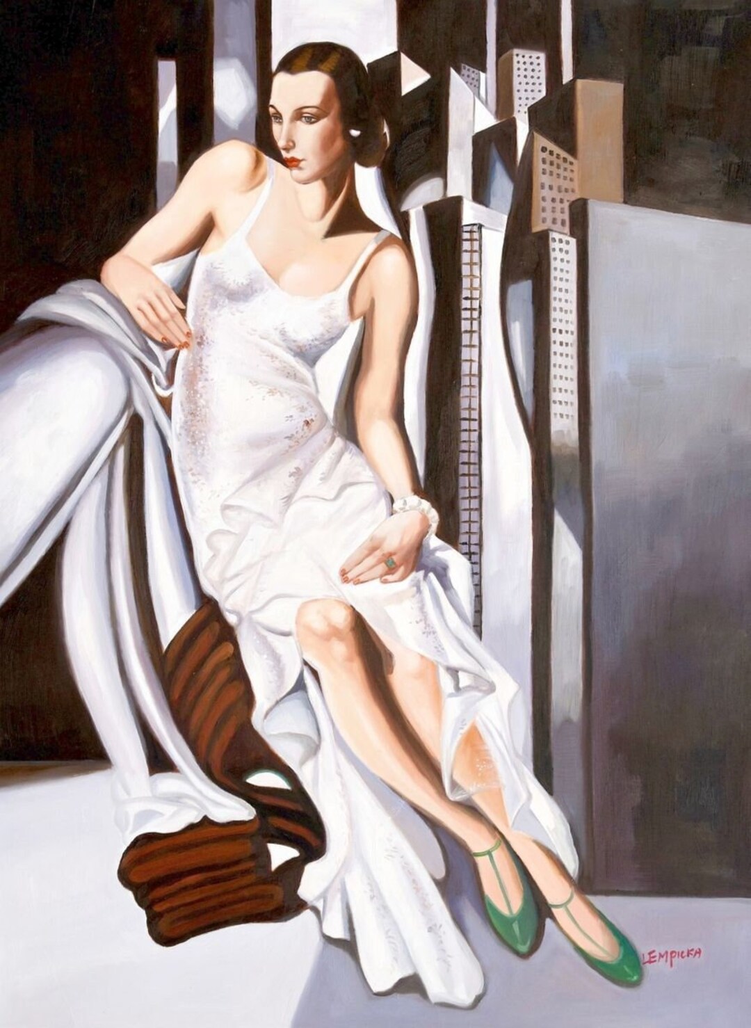 Portrait Art Deco of Madame ALLAN BOTT D'apres Lempicka Peinture Huile ...