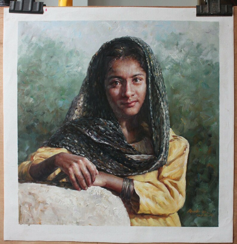 Fine Art Original Oil Painting on Canvas Portrait of Afghan Girl 20"x20 ...