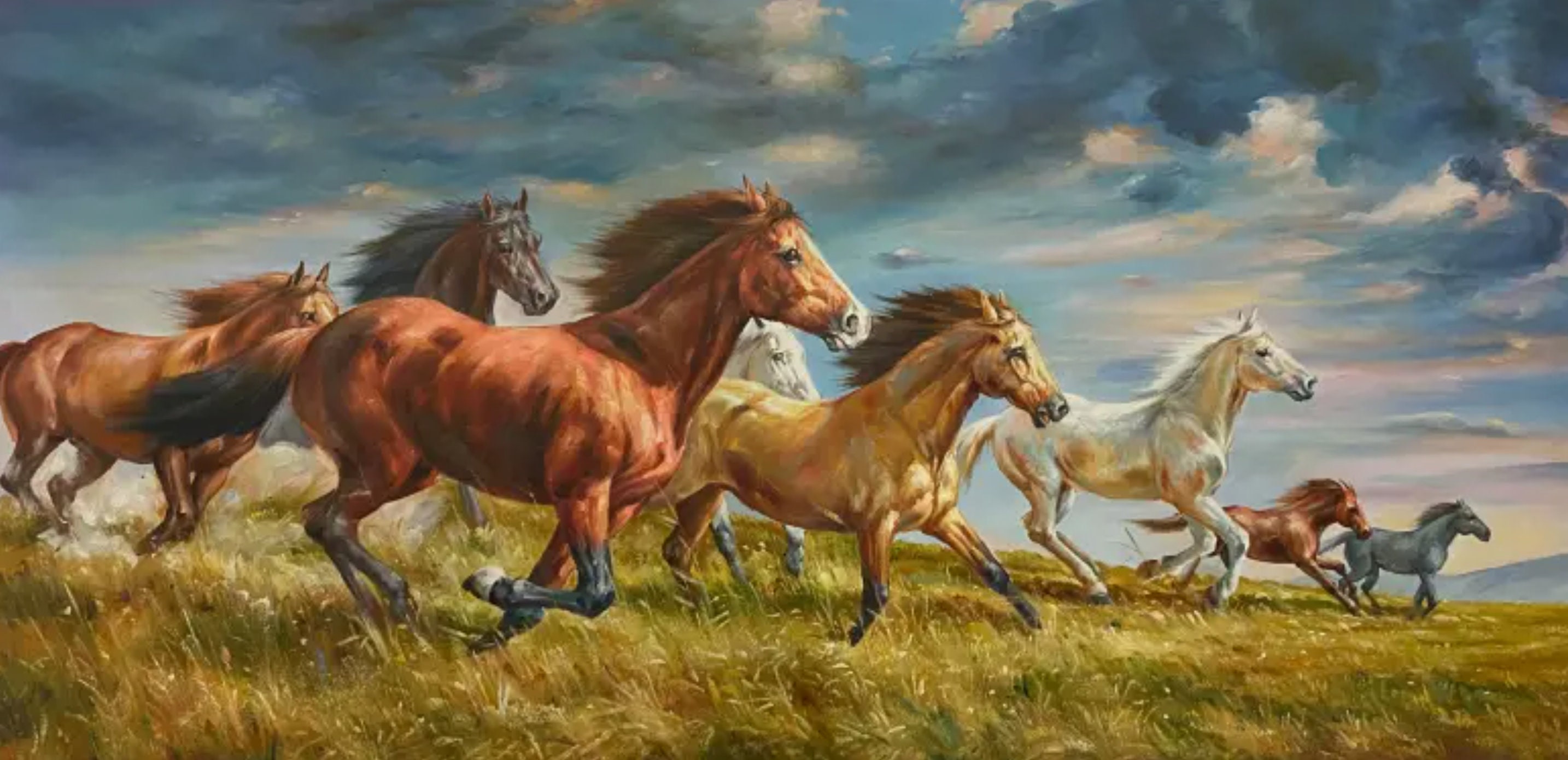 Caballos animales pintando pintura al óleo original sobre lienzo ...