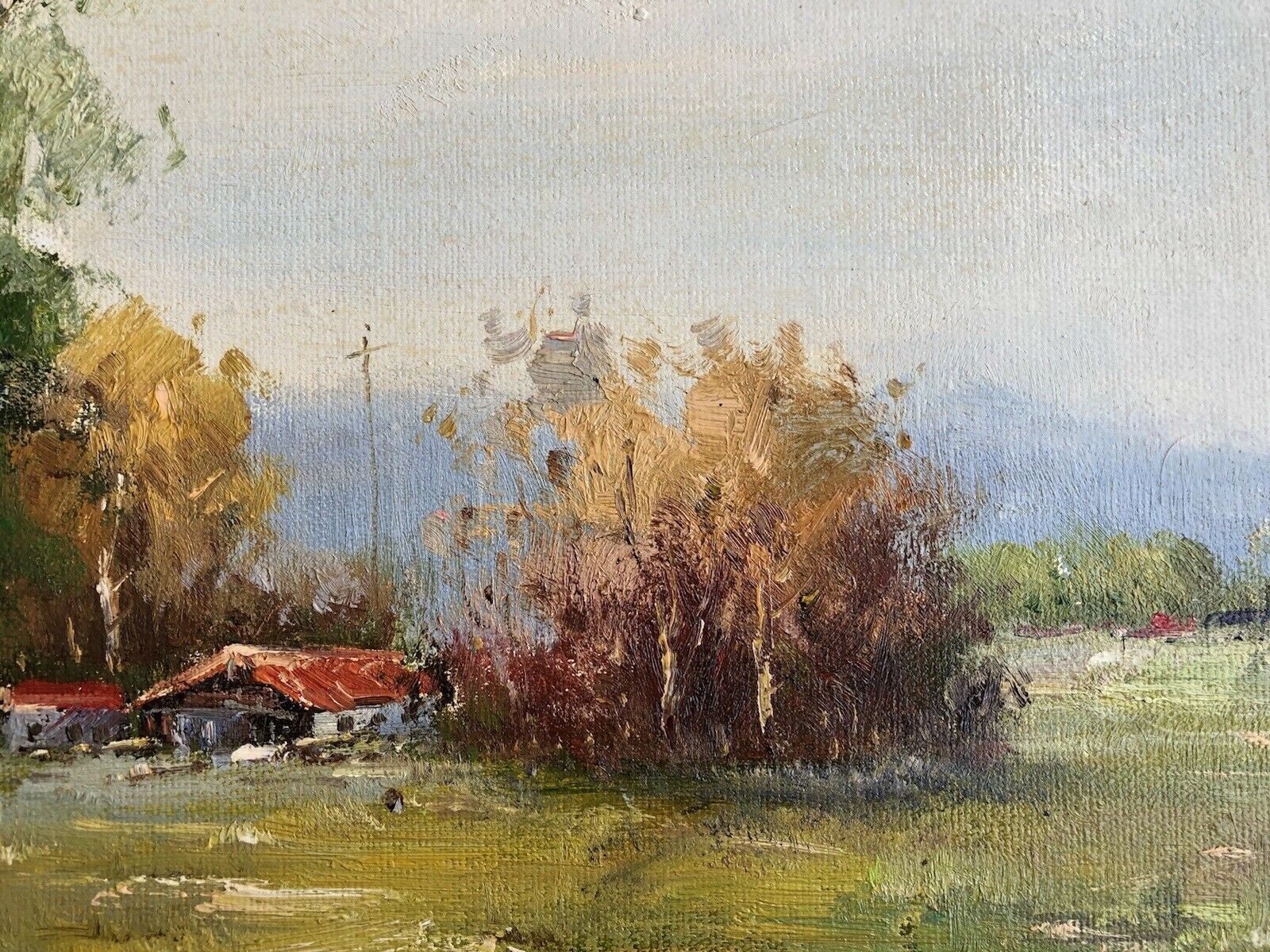 Oil paysage campagne riviere tableau peinture originale huile sur toile ...