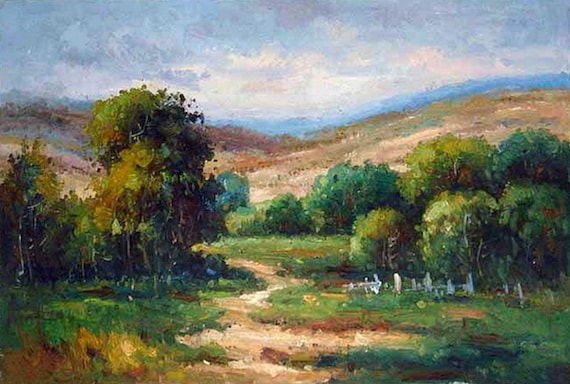 Paisaje país carretera pintura pintura óleo sobre lienzo - Etsy España