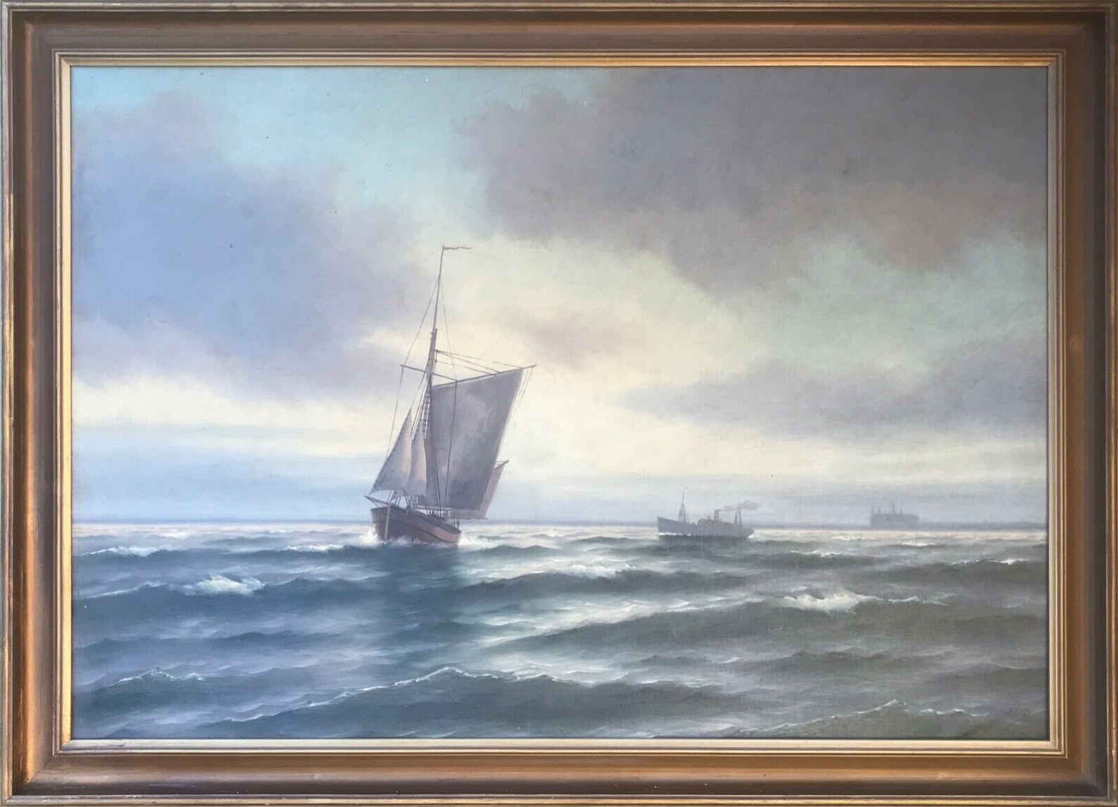 Paysage Marin Bateaux Tableau Peinture Huile Sur Toile Signée ...