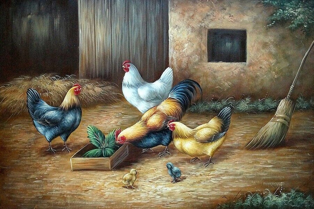 Farmyard Poultry Painting Oil Painting on Canvas / Chicken Oil Painting ...