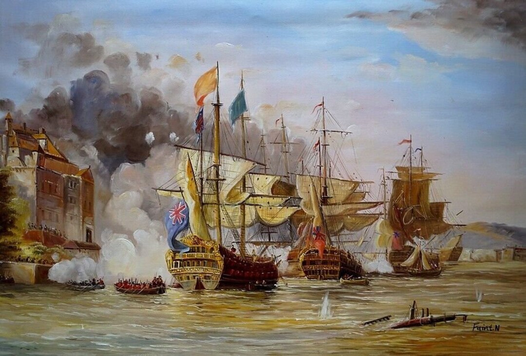 Scene War Naval Battle Boats Sails Oil Painting on Canvas / Naval War ...