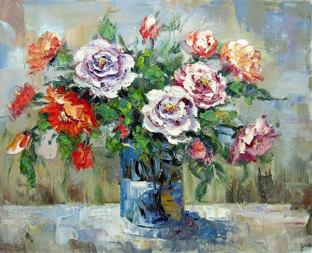 Flowers Still Life Painting Oil Painting on Canvas / Flowers Painting ...
