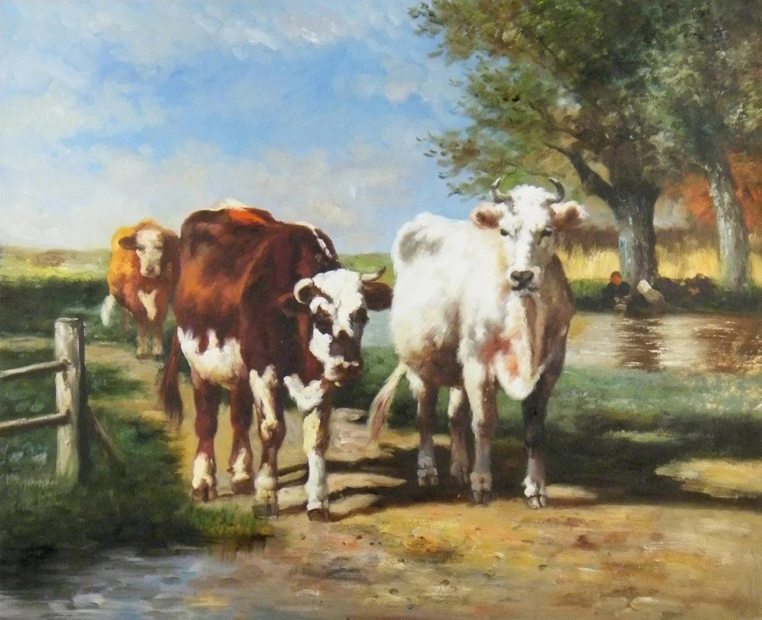 Vaches Animal Tableau Peinture Huile Sur Toile / the Cows - Etsy
