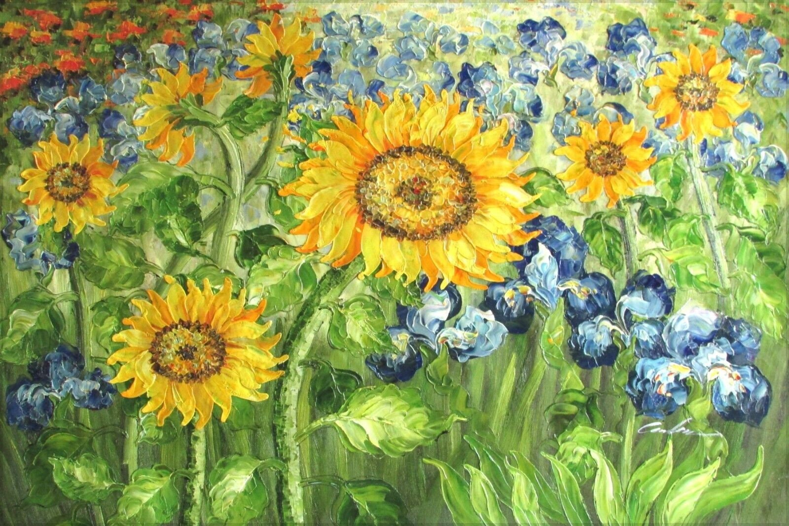 Sunflowers Iris Field Oil Painting on Canvas Landscape After Van Gogh - Etsy